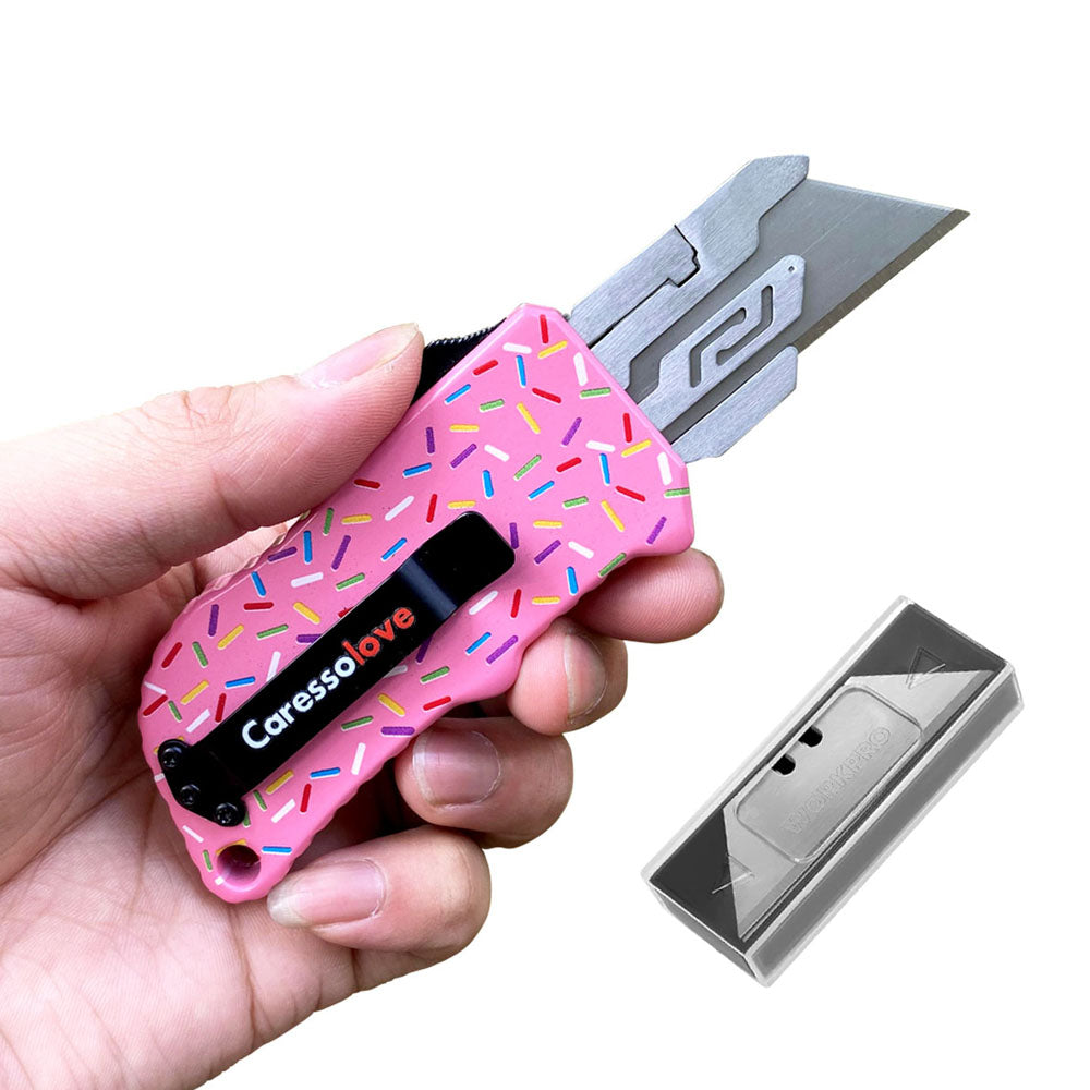 Caressolove Pink Automatic Utility Knife, Safety Heavy Duty Auto Retra